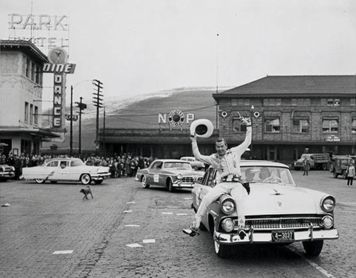 Cast of 1955's "Timberjack" Parade Through Downtown Missoula