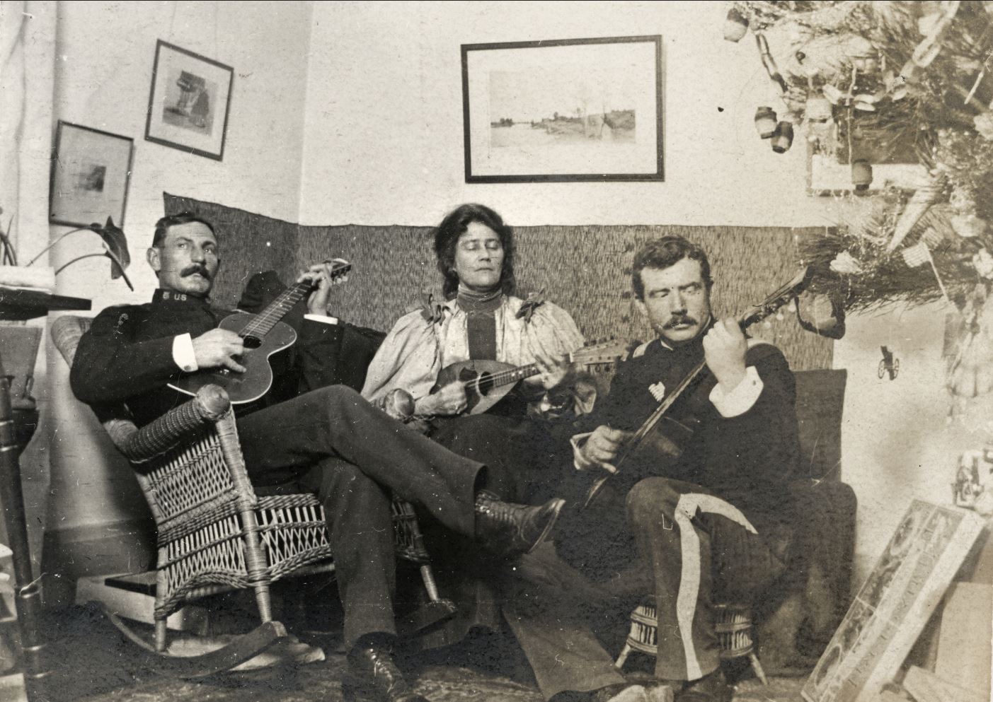 Two U.S. Army Soldiers and One Woman Enjoy a Musical Christmas, 1894